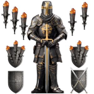 honoson 10 pcs medieval party decorations castle decorations jointed suit of armor knight cut out torch props medieval shield for birthday, halloween, medieval, castle party renaissance knight