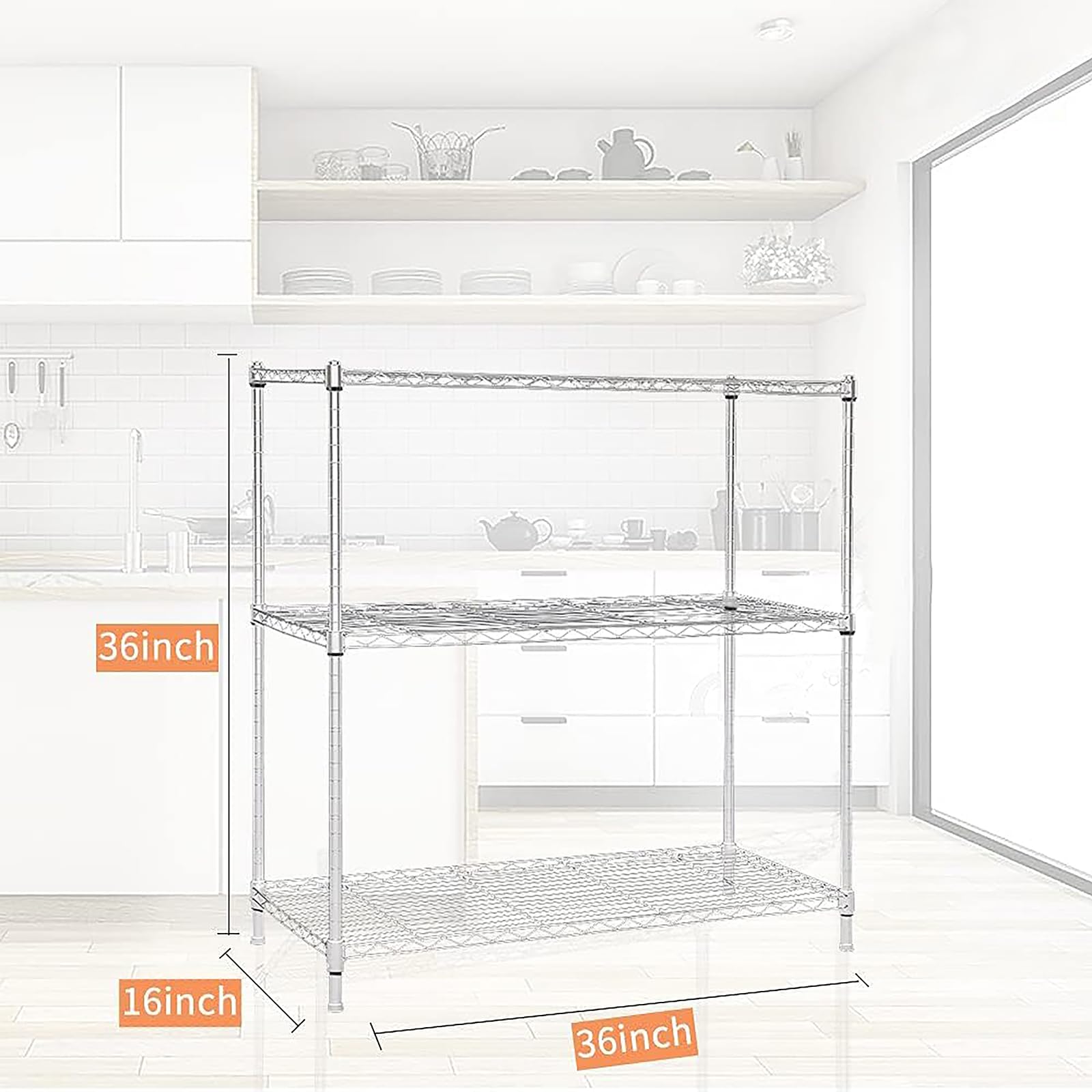 Catalina Creations EFINE 3-Shelf Shelving Unit Unit with 3-Shelf Liners,Adjustable Storage Shelves,Heavy Duty Organizer Wire Shelving Rack for Pantry Closet Kitchen Basement