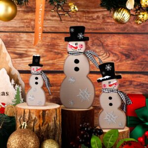 Suzile 3 Pcs Christmas Tabletop Decorations Signs Wooden Christmas Desktop Ornament Snowman Tabletop Figurine for Indoor Home Fireplace Mantel Holiday Party