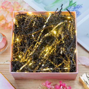 Caleihd 5.3oz Crinkle Cut Paper Shredded Paper for Gift Baskets Gift Boxes Filler, Wedding Birthday Christmas Easter Valentine’s Packing Wrapping Paper Gold&Black