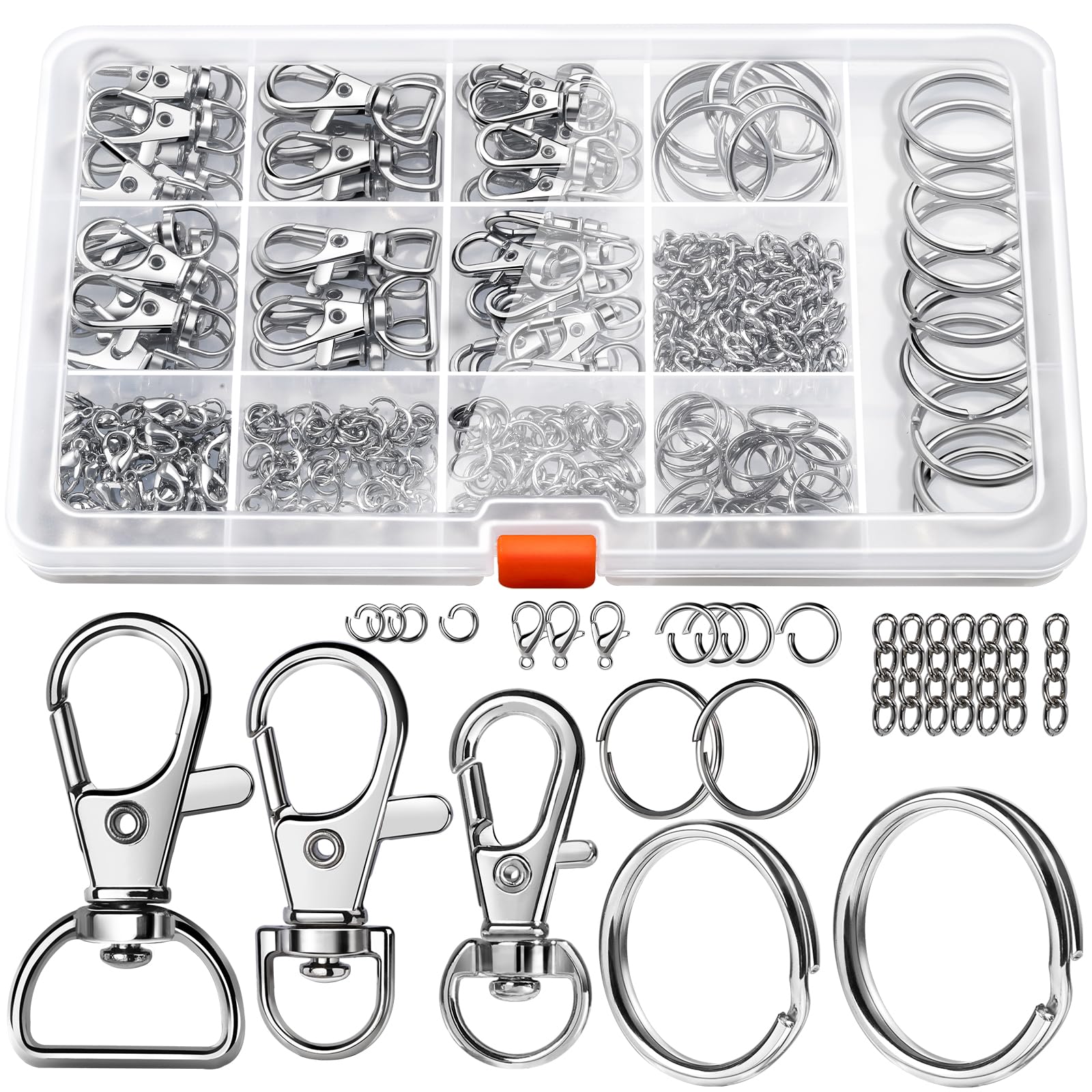 LEOBRO 265PCS Keychains Clips with Key Rings, Keychain, Metal Lobster Claw Clasps and Key Chain Rings, Key Chains Key Rings Bulk, Keychain Rings, Silver Keychain Kit Clip for Keys Crafts