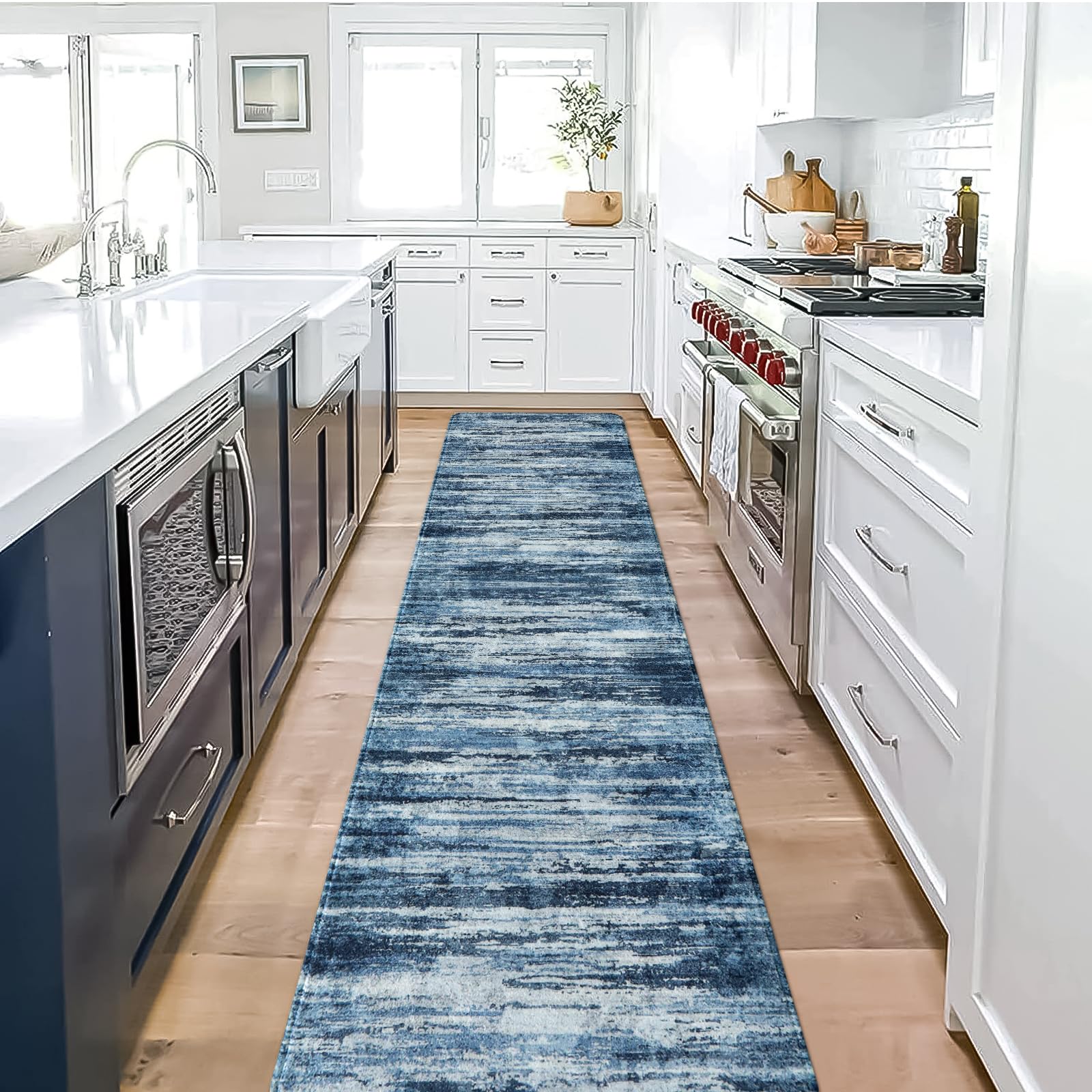 Lahome Modern Ombre Hallway Runner Rug - 2x6 Washable Runner Rugs with Rubber Backing Non-Slip Throw Stain Resistant Kitchen Runner, Blue Floor Indoor Carpet Runners for Entryway Bathroom Laundry Room