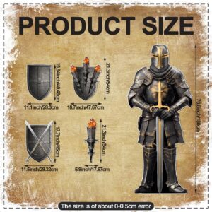 Honoson 10 Pcs Medieval Party Decorations Castle Decorations Jointed Suit of Armor Knight Cut Out Torch Props Medieval Shield for Birthday, Halloween, Medieval, Castle Party Renaissance Knight