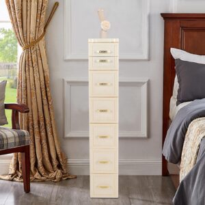 6 Tier Storage Cabinet with 7 Drawers Rolling Narrow Dresser Tower Stand Slim Plastic Storage Organizer with Wheels Elegant Storage Chest for Bedroom Bathroom Entryway Dorm Small Spaces, Beige