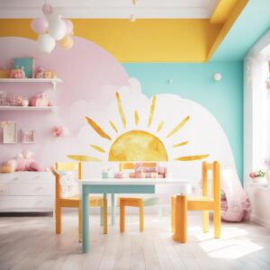 𝔻𝕦𝕠𝕔𝕙𝕖𝕖𝕣 (𝟓𝟎''𝐗𝟐𝟓'') Half Sun Wall Decal Extra Large Boho Sun Wall Decals Peel and Stick Removable Sunshine Wall Stickers for Bedroom Decor Nursery Decor Playroom Decor