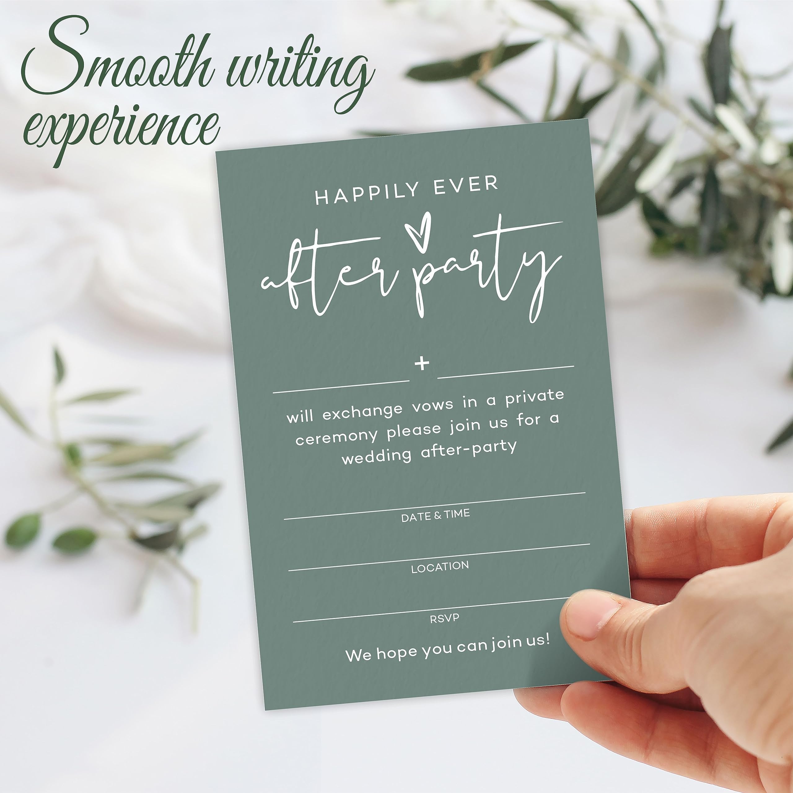 TPYEN Happily Ever After Party Invitations, Minimalist Dark Green Wedding Reception Party Invitation, Celebration for Bride & Groom, Party Favor & Supplies - A03