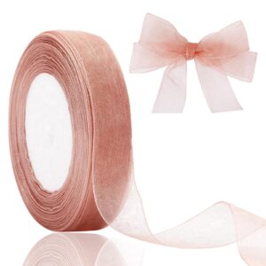 joycraft gift ribbon, sheer organza ribbon, handmade ribbon, 50 yds x 0.78" rose gold organza chiffon ribbon, mesh fabric ribbon for gift wrapping, diy craft, xmas party deco