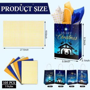 Cholemy 205 Pcs Christmas Nativity Gift Bags Christmas Gift Bags with Tissue Paper Christian Christmas Gift Bags Bulk Nativity Wrapping Paper Bags for Holy Night Decoration Christmas Party Supply