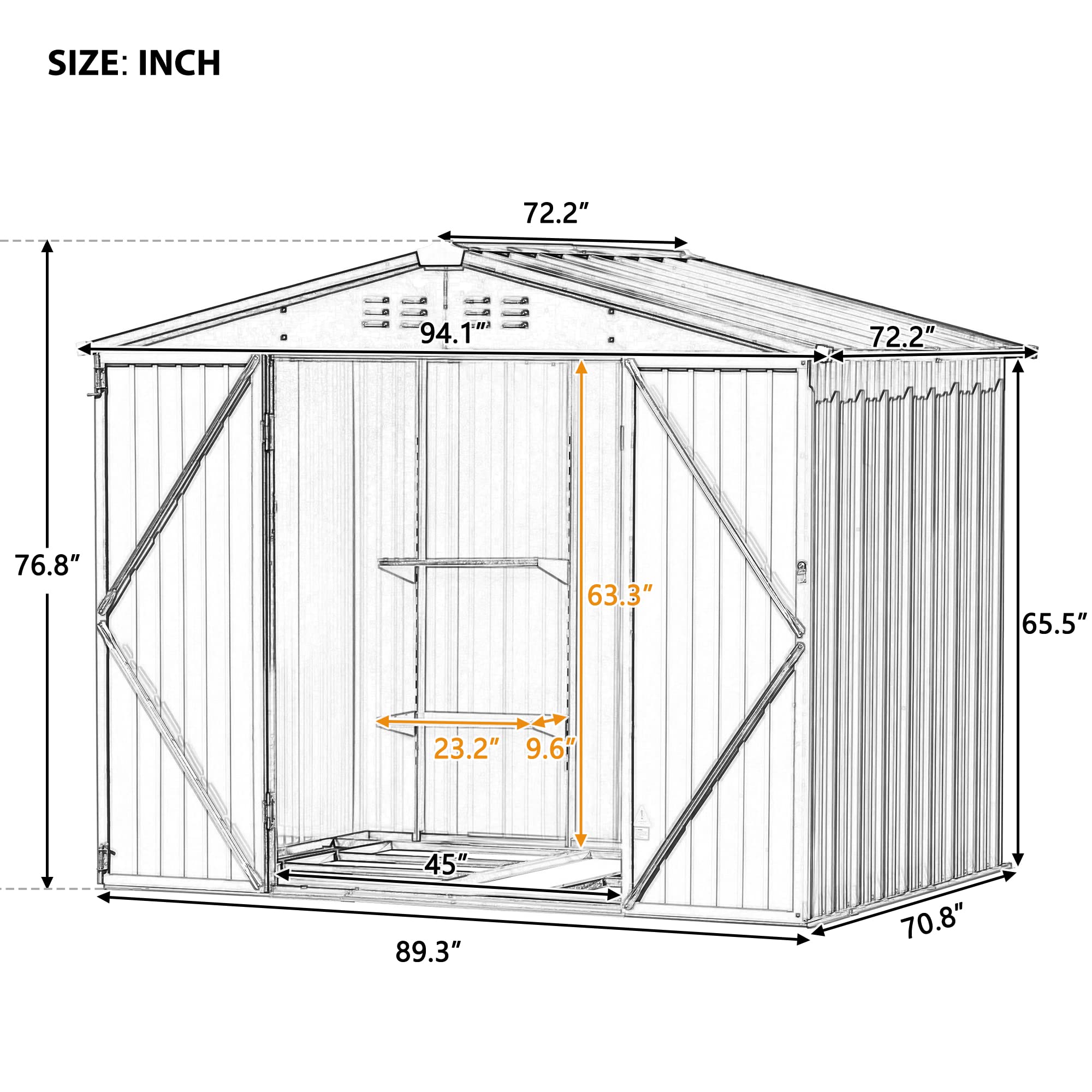 RITSU 8ft x 6ft Outdoor Garden Shed, Metal Storage Shed with Adjustable Shelf and Lockable Doors, Galvanized Steel Tool Cabinet with Vents and Foundation Frame Shed for Backyard, Lawn, Garden, Brown