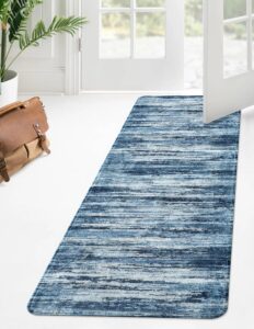 lahome modern ombre hallway runner rug - 2x6 washable runner rugs with rubber backing non-slip throw stain resistant kitchen runner, blue floor indoor carpet runners for entryway bathroom laundry room