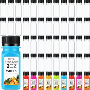 sliner 150 pcs 2oz clear plastic bottles mini juice bottle with black screw lid small empty reusable liquid vial freezer safe drinking beverage container leak proof for juice milk water beverages