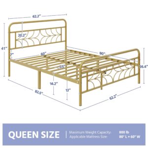 Topeakmart Queen Metal Platform Bed with Sparkling Star-Inspired Design Headboard and 13 Inch Underbed Storage, Antique Gold