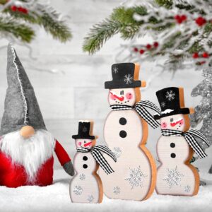 Suzile 3 Pcs Christmas Tabletop Decorations Signs Wooden Christmas Desktop Ornament Snowman Tabletop Figurine for Indoor Home Fireplace Mantel Holiday Party