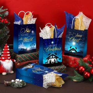 Cholemy 205 Pcs Christmas Nativity Gift Bags Christmas Gift Bags with Tissue Paper Christian Christmas Gift Bags Bulk Nativity Wrapping Paper Bags for Holy Night Decoration Christmas Party Supply