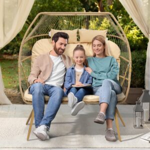 yitahome hanging egg swing chair with stand egg chair wicker indoor outdoor hammock egg chair with cushions 330lbs for patio, bedroom, garden and balcony, beige