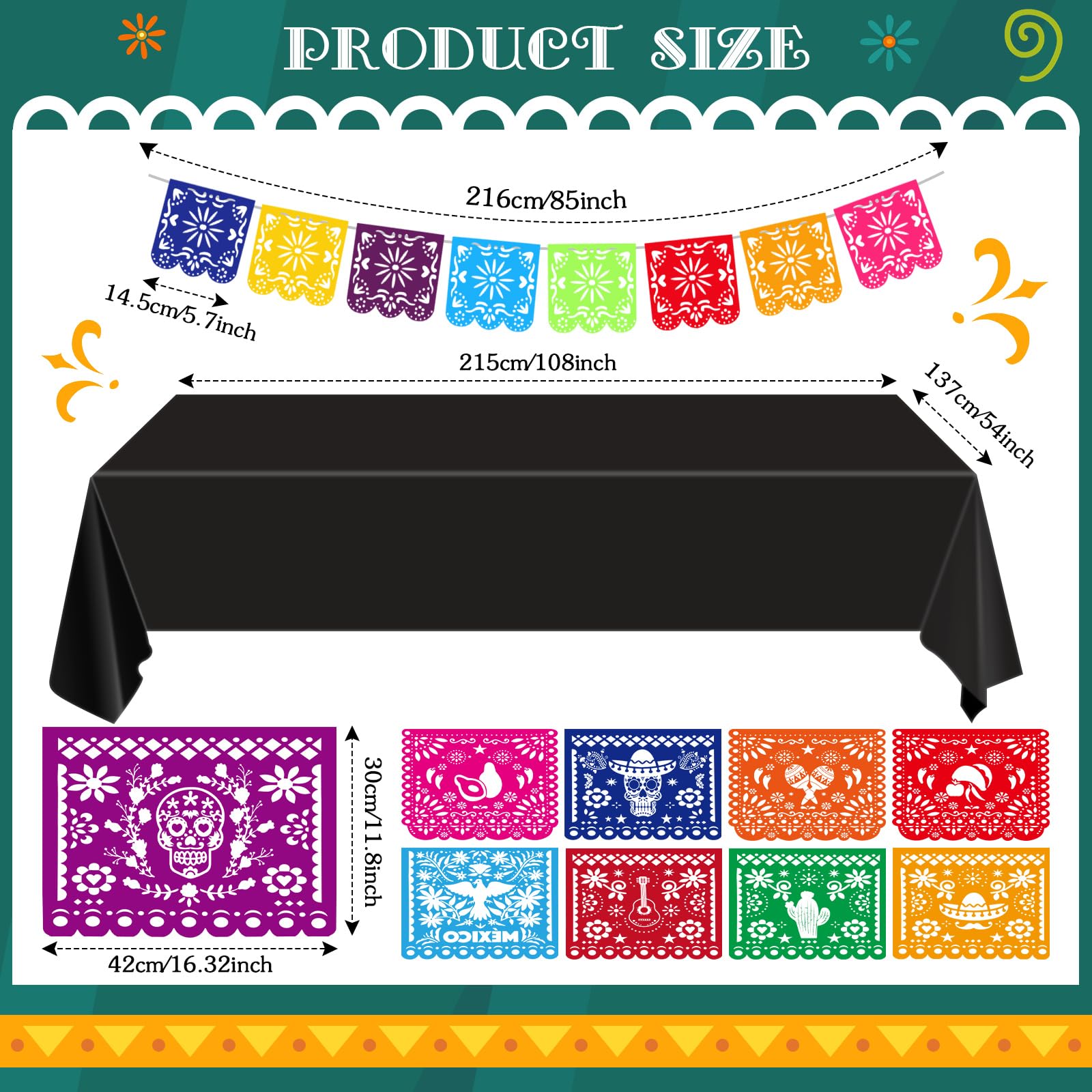 Newwiee 82 Pcs Day of the Dead Altar Kit Flameless LED Candle Paper Marigold Flower Fan Monarch Butterfly Papel Picado Banner Disposable Tablecloth for Dia De Los Muertos Altar Diwali(Cute Color)