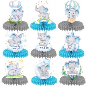 9pcs blue elephant honeycomb centerpieces elephant baby shower decorations for boy elephant baby shower centerpieces birthday party supplies table toppers for elephant it's a boy party favors for kids