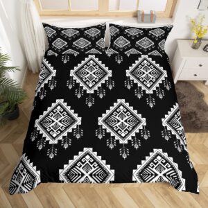 erosebridal western aztec bedding set exotic tribal mexican bohemian comforter cover black white boho aztec duvet cover for teen boys adults men geometric ethnic bedspread cover 2 pillow cases king