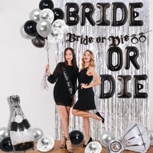 Bride or Die Bachelorette Party Decorations - Black and Silver Bride or Die Balloons,Banner Foil Curtain and Bride To Be Sash for Bridal Shower Engagement Wedding Bachelorette Party Supplies