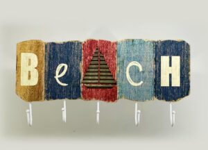 giftaya wood coat rack hook beach theme 18 inches | wall mounted towel hooks | wood coastal key holder | beach themed decor for bathroom, living room, bedroom