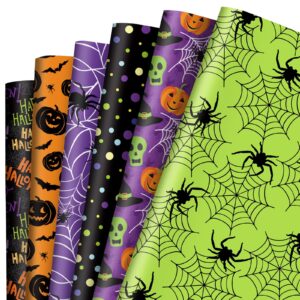 anydesign 12 sheet halloween wrapping paper pumpkin spider webs dot gift wrap paper bulk folded flat scary decorative diy art craft paper for halloween birthday party gift decor, 19.7 x 27.6 inch