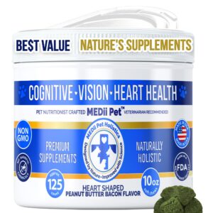 MEDii Pet Dog Vitamin Supplements & Health Booster: Metabolism, Cardiac, Eyes, & Helps Prevent Dog Dementia– Includes Spirulina, Vitamin B1, B3, & B12, Non-GMO, 125 ct/10 oz. Best Value