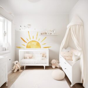 𝔻𝕦𝕠𝕔𝕙𝕖𝕖𝕣 (𝟓𝟎''𝐗𝟐𝟓'') Half Sun Wall Decal Extra Large Boho Sun Wall Decals Peel and Stick Removable Sunshine Wall Stickers for Bedroom Decor Nursery Decor Playroom Decor