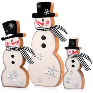 suzile 3 pcs christmas tabletop decorations signs wooden christmas desktop ornament snowman tabletop figurine for indoor home fireplace mantel holiday party