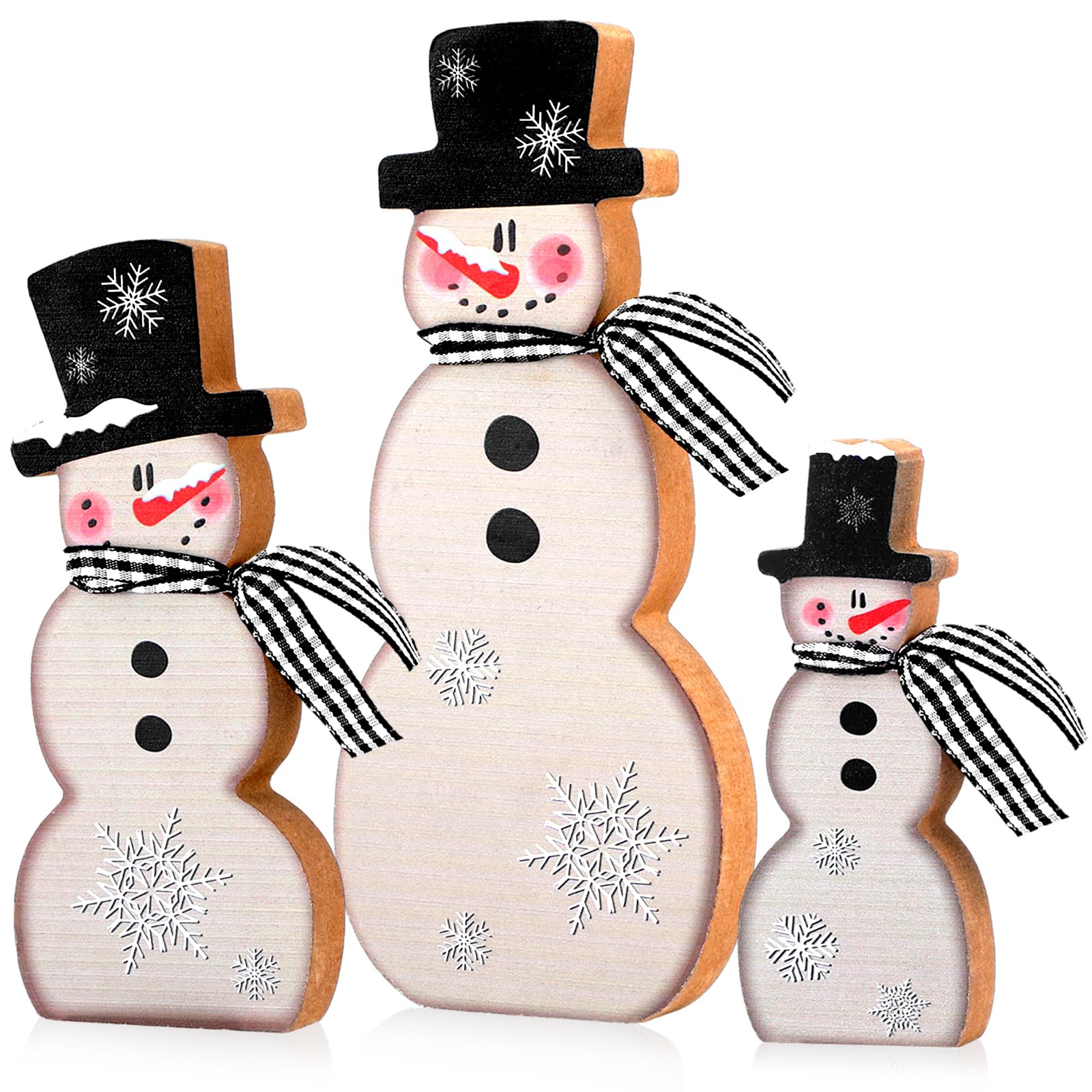 Suzile 3 Pcs Christmas Tabletop Decorations Signs Wooden Christmas Desktop Ornament Snowman Tabletop Figurine for Indoor Home Fireplace Mantel Holiday Party