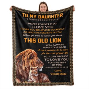 turmtf to my daughter blanket, daughter gifts from dad, chrismas day birthday gifts for daughter, daughter lion throw blanket graduation encouragement gifts(lion, 50x60)