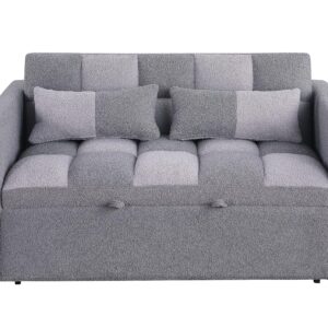 Gangnamri Loveseat Sleeper Sofa, Pull Out Sofa Bed with Adjustable Backrest and Pillows, Teddy Fabric Couch Bed for Living Room, Apartment and Small Space (Deep Grey+Light Grey)