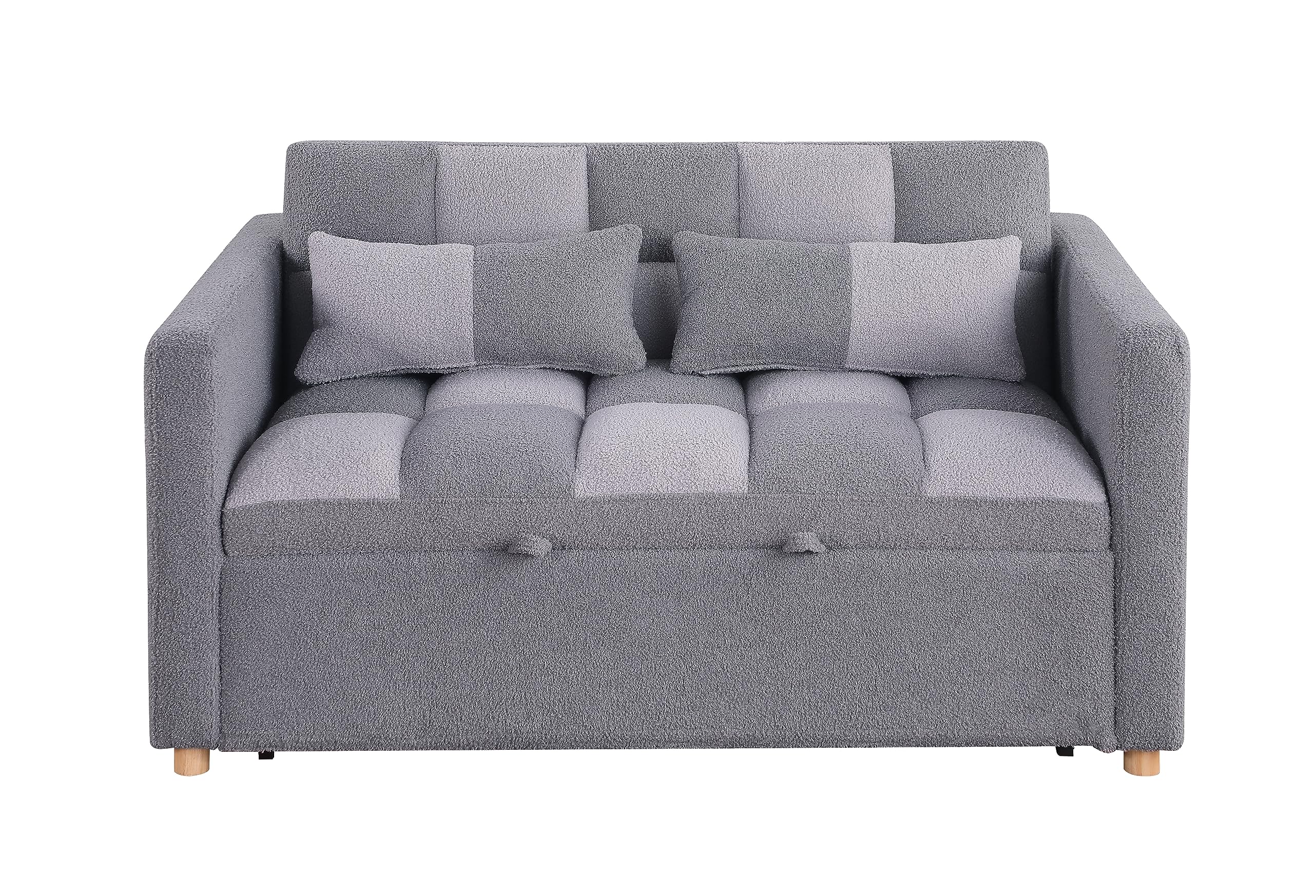 Gangnamri Loveseat Sleeper Sofa, Pull Out Sofa Bed with Adjustable Backrest and Pillows, Teddy Fabric Couch Bed for Living Room, Apartment and Small Space (Deep Grey+Light Grey)