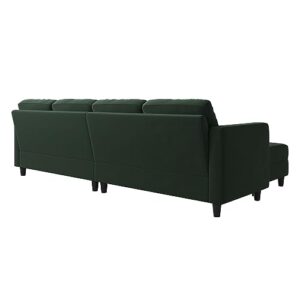 HONBAY U Shaped Sectional Sofa Convertible Couch with Double Chaises 4 Seat Sofa with Two Ottomans, Velvet Green