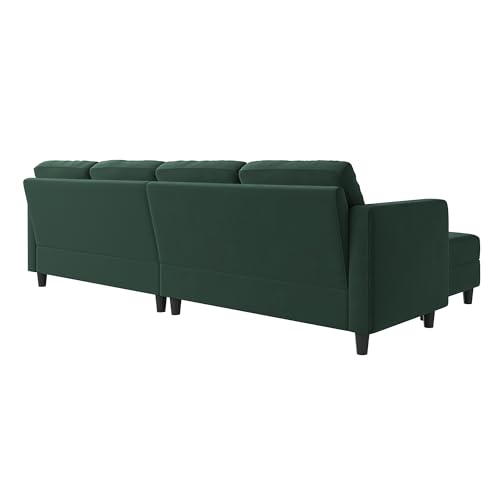 HONBAY U Shaped Sectional Sofa Convertible Couch with Double Chaises 4 Seat Sofa with Two Ottomans, Velvet Green