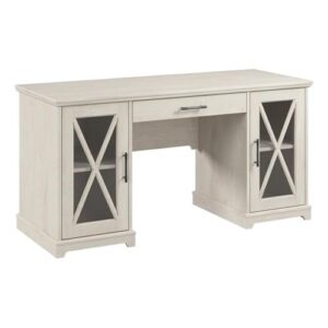 bush furniture lennox farmhouse desk with storage and keyboard tray | computer table for home office workspace, 60w, linen white oak