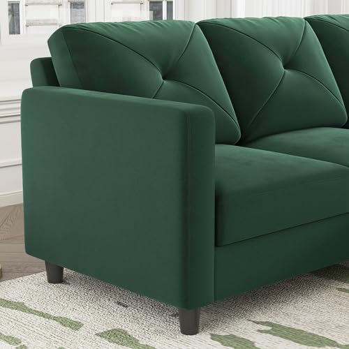 HONBAY U Shaped Sectional Sofa Convertible Couch with Double Chaises 4 Seat Sofa with Two Ottomans, Velvet Green