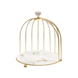 Milageto Cosmetics Iron Storage Rack Birds Cage Dresser Organizer Nordic Jewelry Perfume Lipstick Bathroom Makeup Holder Cake Stand for Bathroom, white gold 1 tier