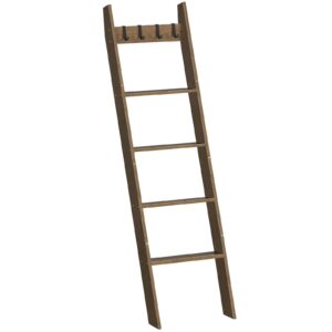 hoobro blanket ladder for living room and bedroom, 5-tier wall leaning towel rack for bathroom, decorative ladder shelf with 4 removable hooks, farmhouse blanket storage, mocha ma51cj01g1