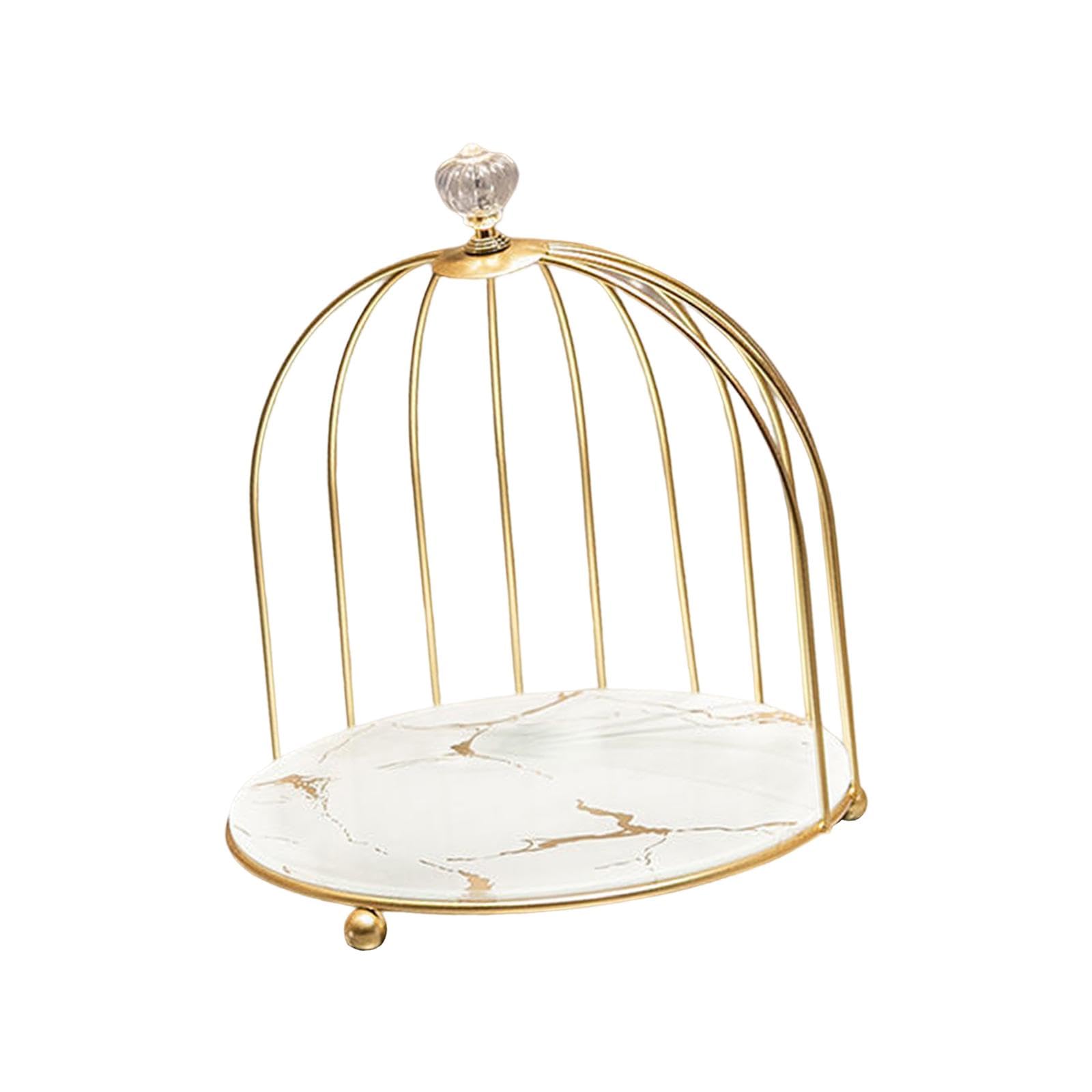 Milageto Cosmetics Iron Storage Rack Birds Cage Dresser Organizer Nordic Jewelry Perfume Lipstick Bathroom Makeup Holder Cake Stand for Bathroom, white gold 1 tier