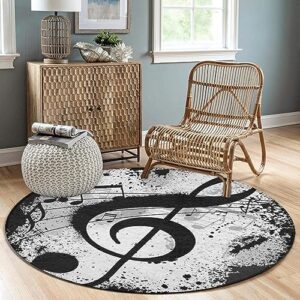 Large Round Area Rug Home Bedroom Decor Mat Modern Non Slip Circular Bathroom Rugs Outside Carpet Compatible with Gunge Black & White Music Notes 24inch(60cm)