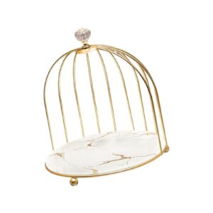 Milageto Cosmetics Iron Storage Rack Birds Cage Dresser Organizer Nordic Jewelry Perfume Lipstick Bathroom Makeup Holder Cake Stand for Bathroom, white gold 1 tier