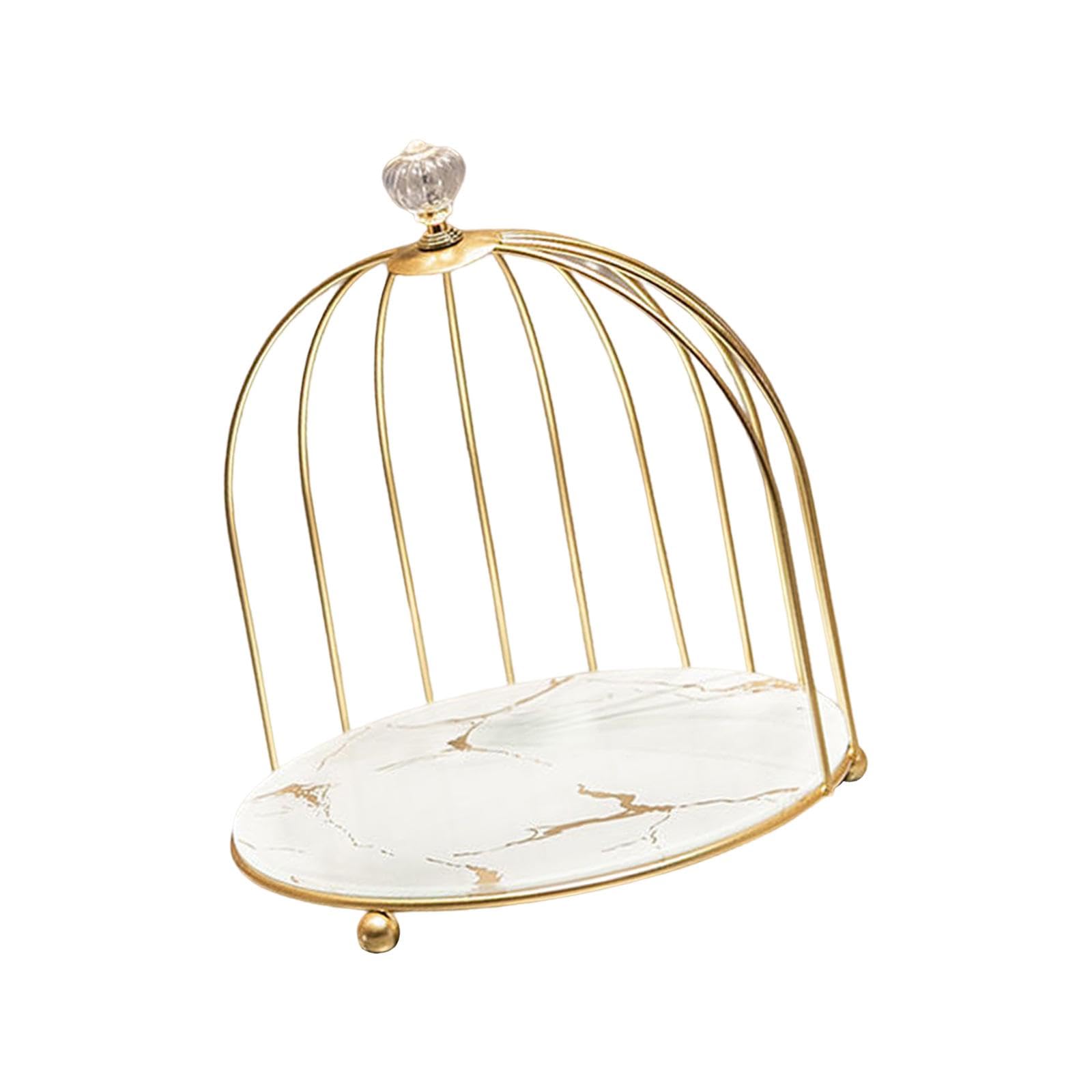 Milageto Cosmetics Iron Storage Rack Birds Cage Dresser Organizer Nordic Jewelry Perfume Lipstick Bathroom Makeup Holder Cake Stand for Bathroom, white gold 1 tier