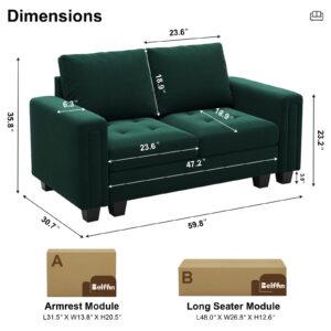 Belffin Velvet Modular Loveseat Sofa Couch 2 Seater Sofa Love Seats for Small Space Green