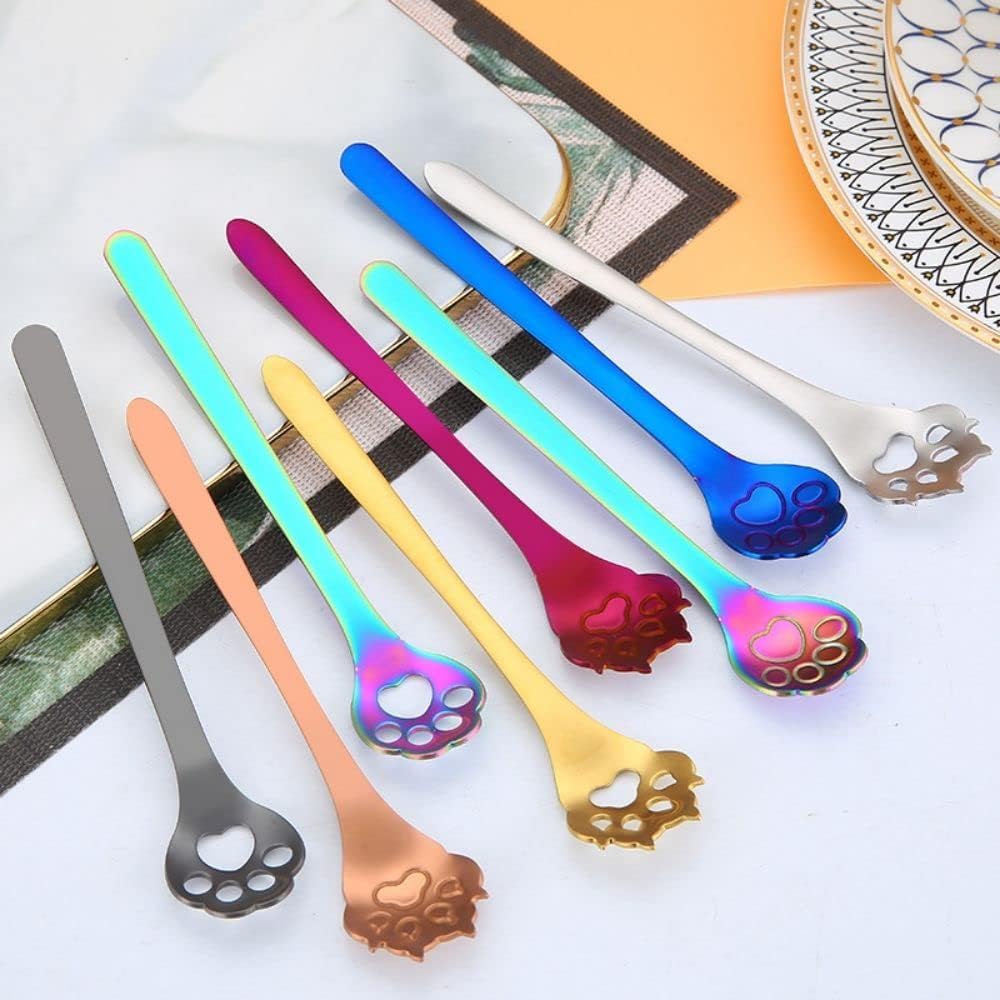 Golden Cat Paw Coffee Spoons, Cute Cat Paw/Dog Paw Stainless Steel Teaspoon Sugar Ice Cream Cake Dessert Spoon Stirring Spoon(Cat Paw,)