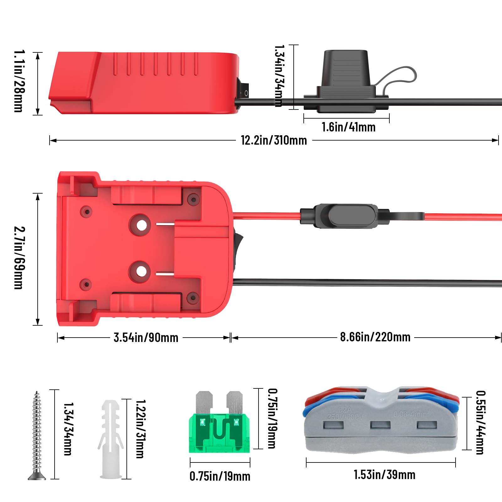 1 Pack Power Wheels Adapter for Milwaukee M18 Battery Adapter Power Wheels Battery Converter Kit with Fuse & Switch & Wire Terminals & 12 AWG Wire for DIY RC Car Toys Robotics