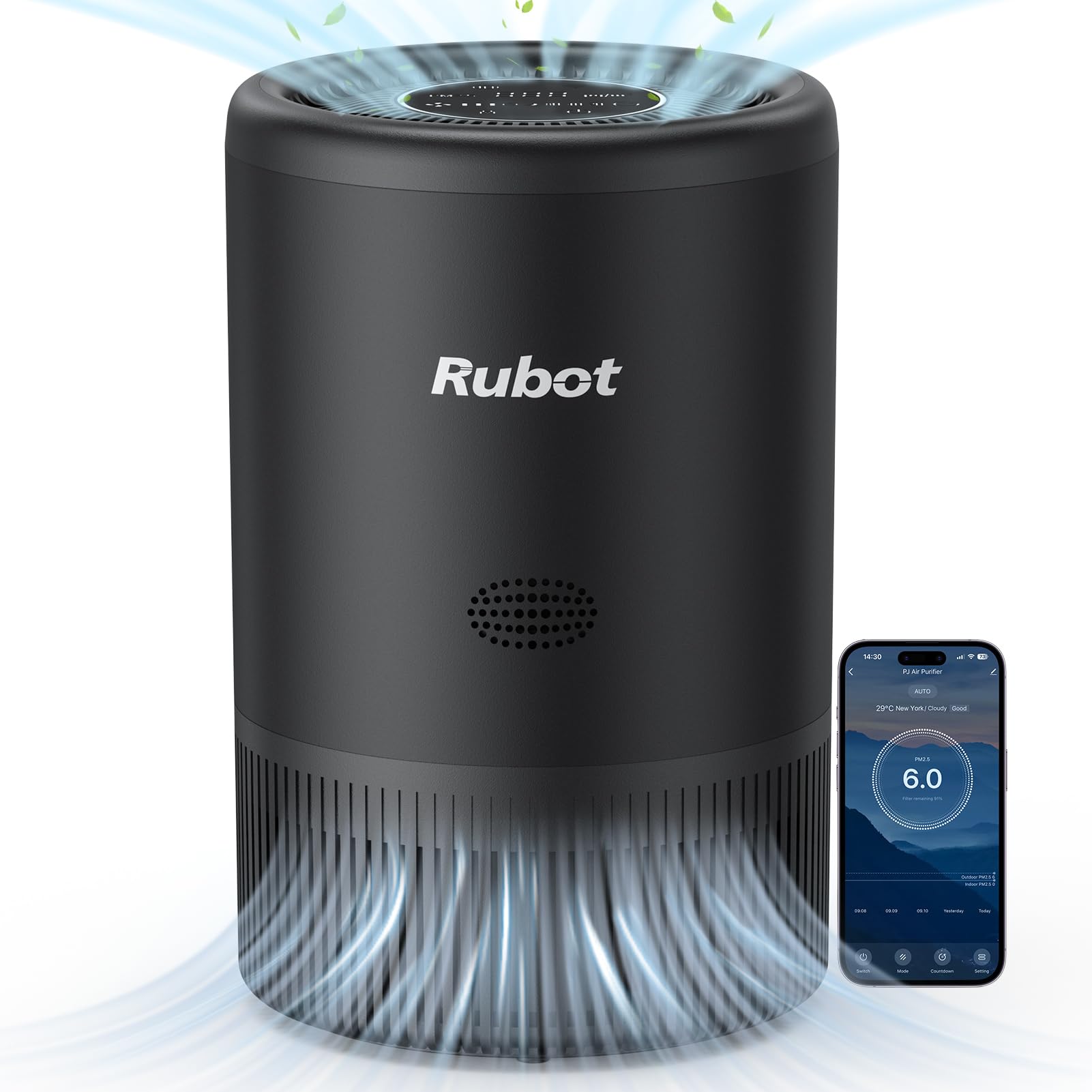 RUBOT Air Purifiers for Home Large Bedroom Up to 1200 Ft², H13 True HEPA, WiFi Alexa Control,Smoke Dust Pollen Pet Hair Allergies for Bedroom Living Room Kitchen Office, Air Filter with Sleep Mod