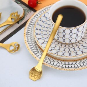 Golden Cat Paw Coffee Spoons, Cute Cat Paw/Dog Paw Stainless Steel Teaspoon Sugar Ice Cream Cake Dessert Spoon Stirring Spoon(Cat Paw,)