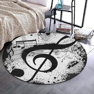 Large Round Area Rug Home Bedroom Decor Mat Modern Non Slip Circular Bathroom Rugs Outside Carpet Compatible with Gunge Black & White Music Notes 24inch(60cm)