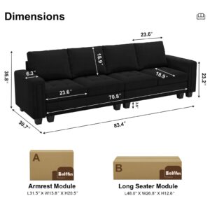 Belffin Velvet Modular 4 Seat Sofa Couch Sectional 4-seat Sofa Couch for Living Room Black