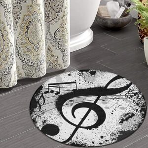 Large Round Area Rug Home Bedroom Decor Mat Modern Non Slip Circular Bathroom Rugs Outside Carpet Compatible with Gunge Black & White Music Notes 24inch(60cm)